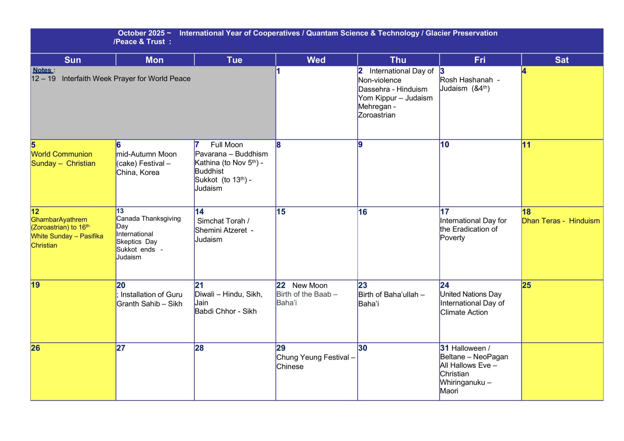 Religious Celebrations – Oct 2025 Calendar – The Religious Diversity ...